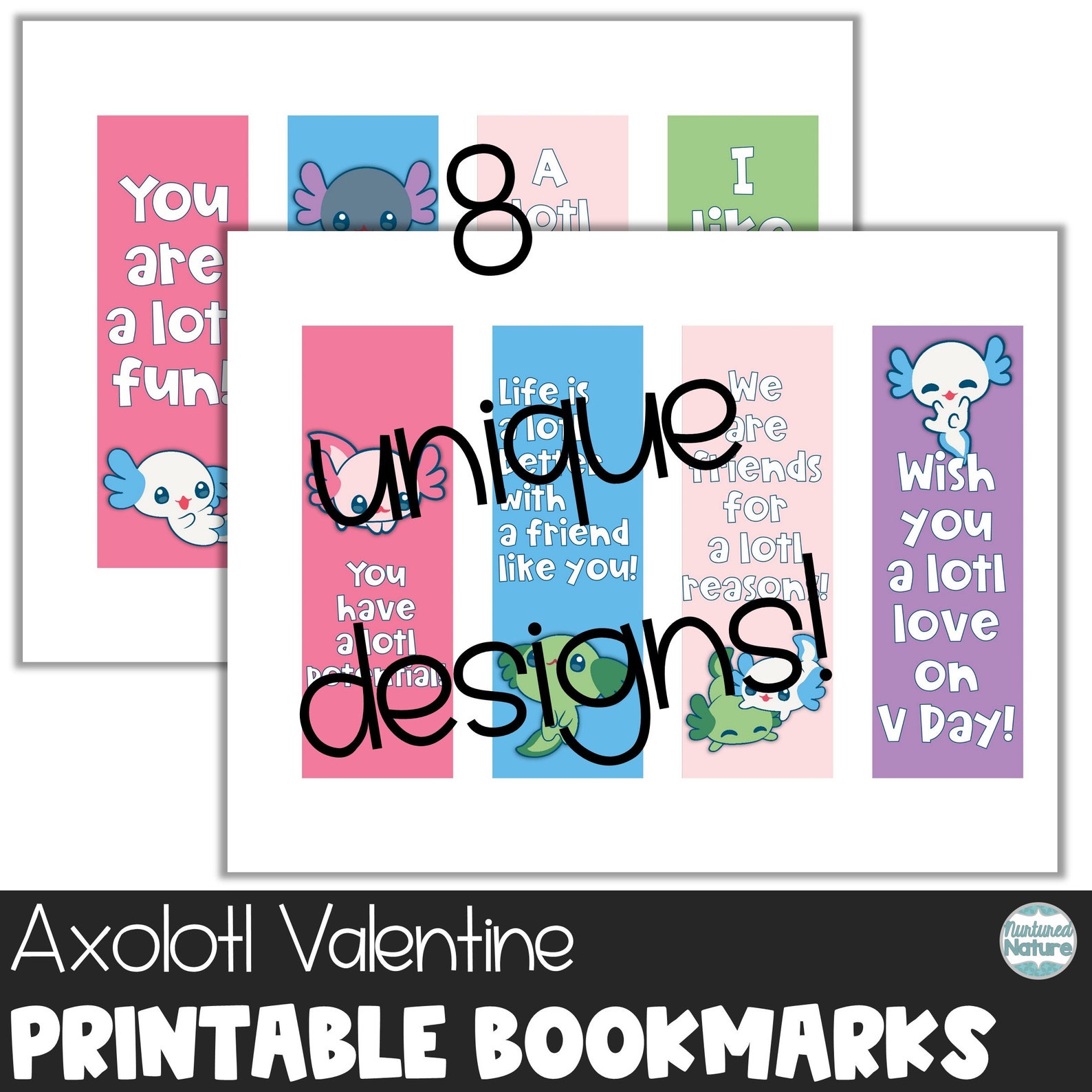 Axolotl Valentines Day Printable Bookmarks Cards | Etsy