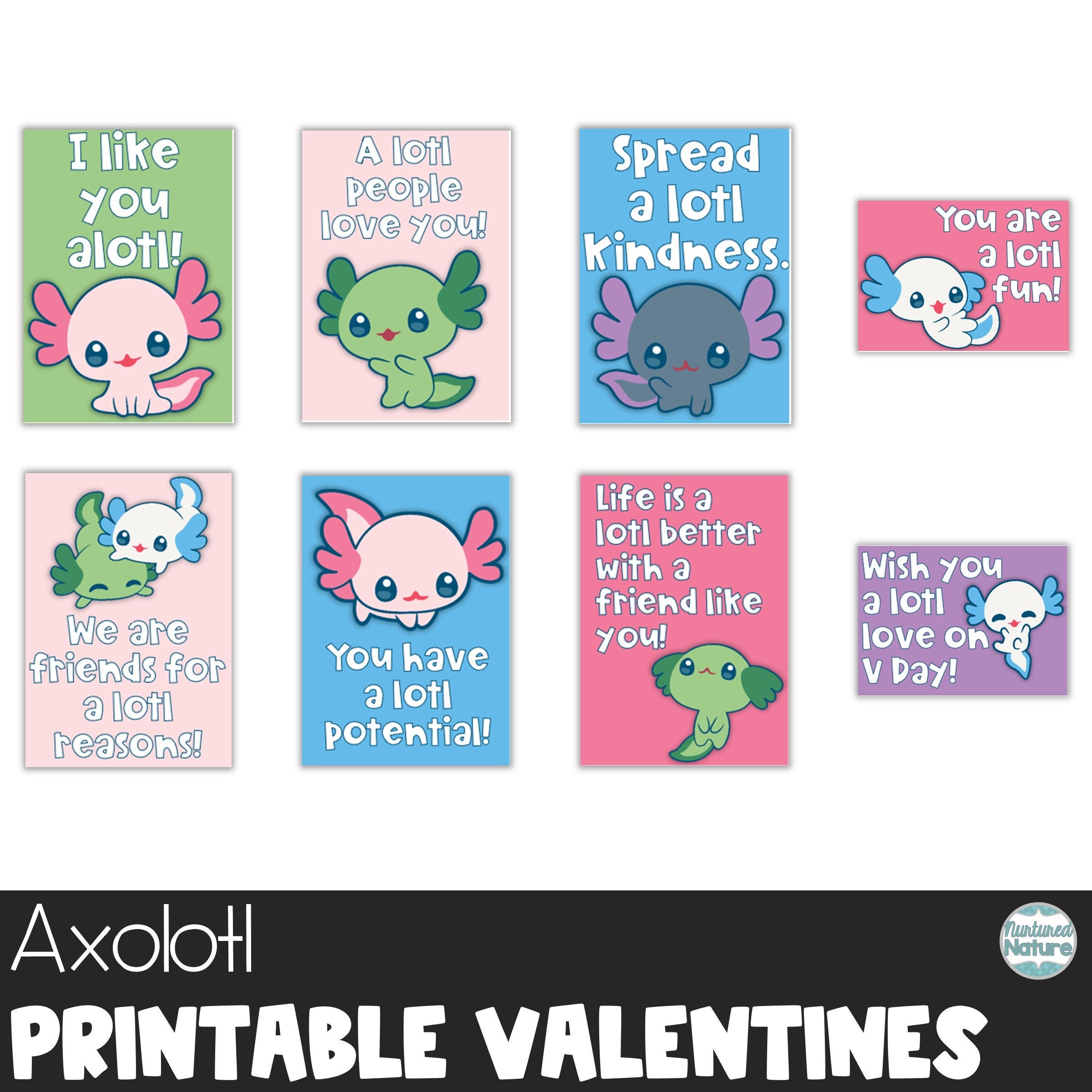 Axolotl Valentines Day Printable Cards for Kids Printable - Etsy