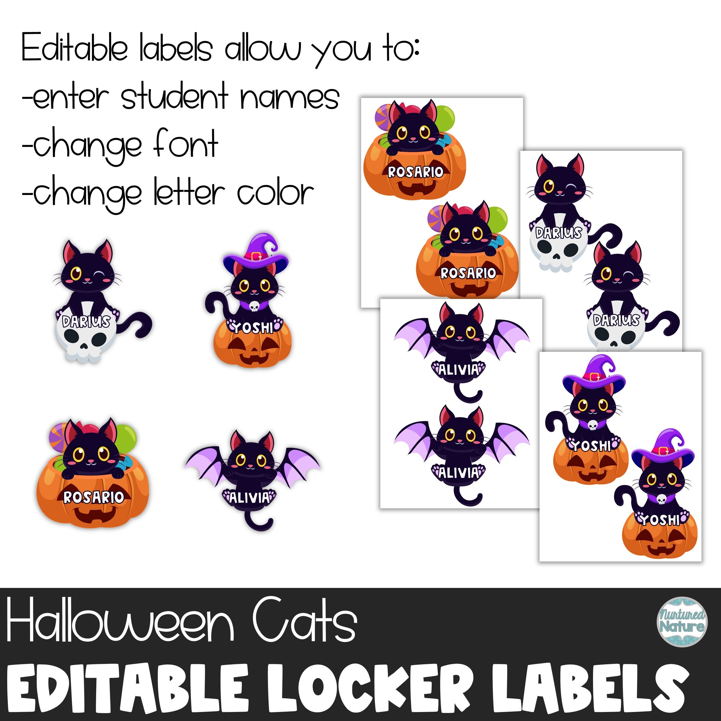 Halloween Name Tags Printable Halloween Cat Tag Editable - Etsy