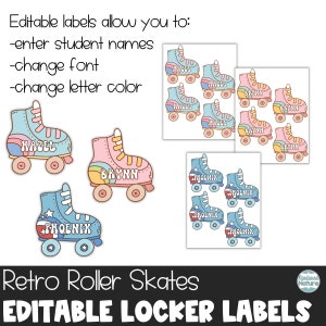 Editable Name Tags for School, Retro Roller Skates, Cubby Tags ...