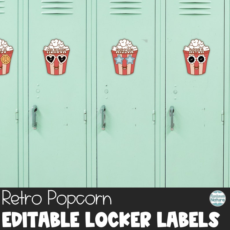 Editable Name Tags for School, Retro Popcorn, Cubby Tags, Editable ...