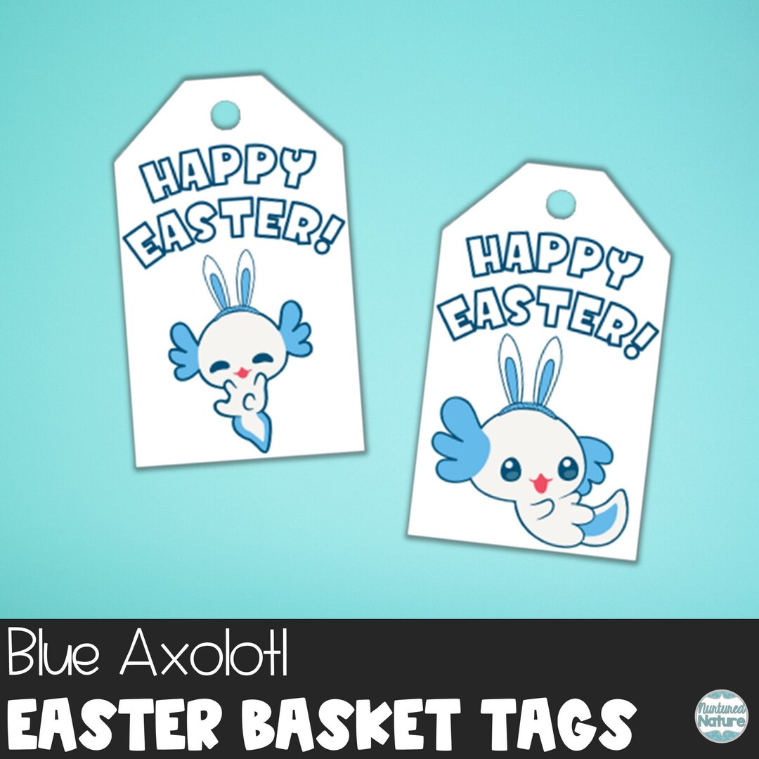 Axolotl Easter Bunny Basket Tag for Kids, Happy Easter Gift Tags ...