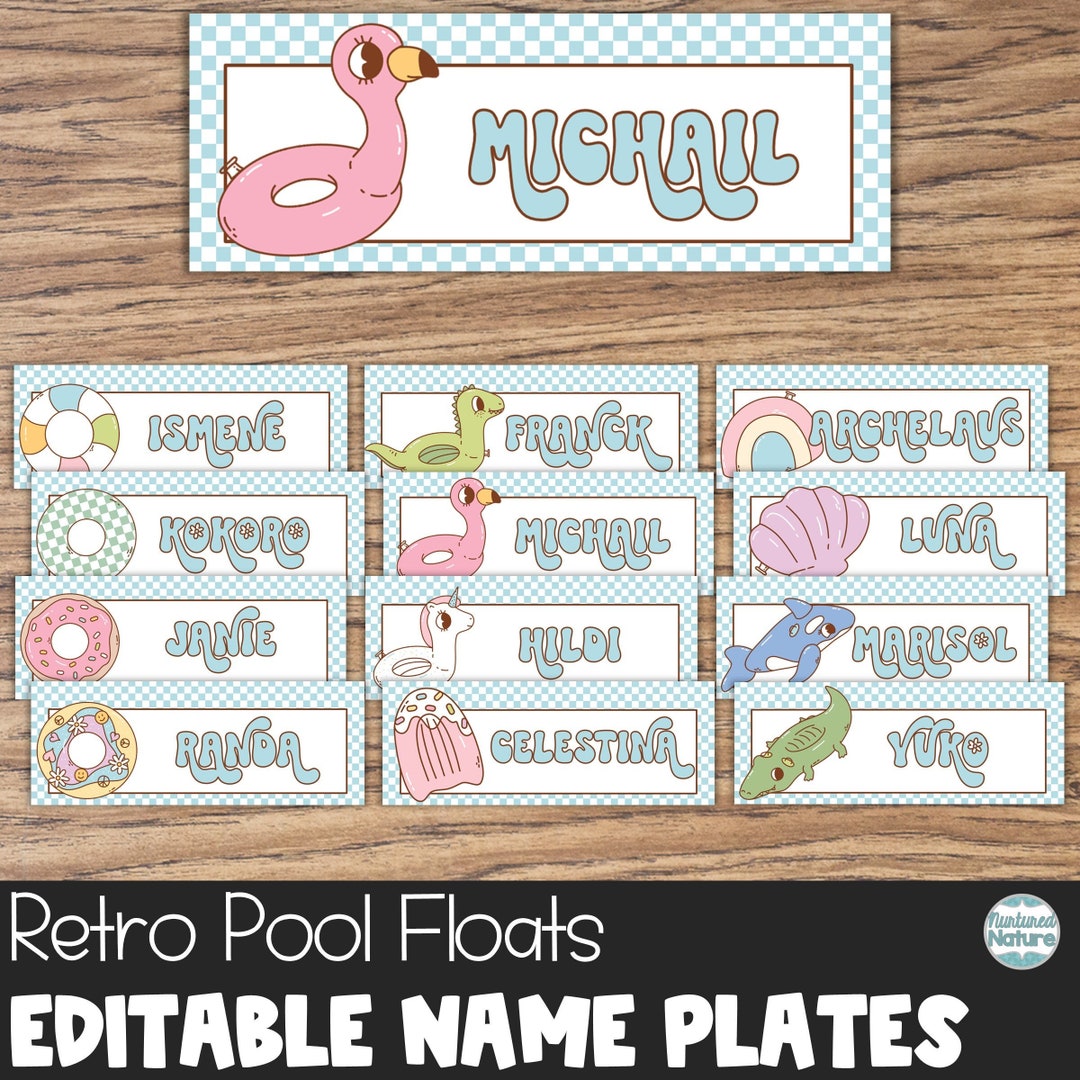 Classroom Name Tags, Summer Classroom Decor, Retro Name Plate for Desk ...