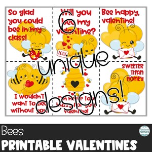 Bee Valentine Cards for Kids Classroom, Printable Valentines Day Card ...