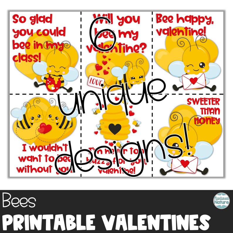 Bee Valentine Cards for Kids Classroom, Printable Valentines Day Card ...