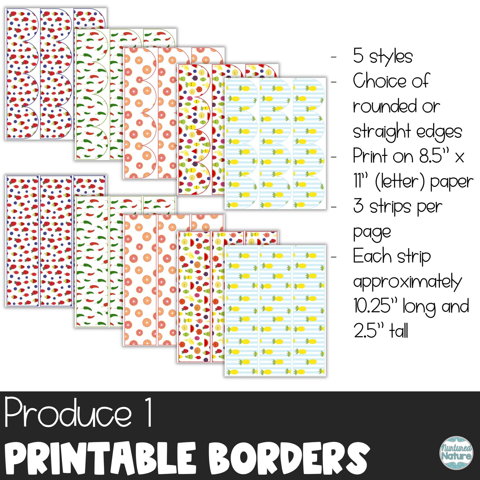 Printable Bulletin Board Border, Fruit Printables, Bulletin Board Trim ...