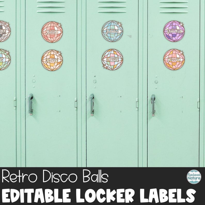 Editable Name Tags for School, Retro Disco Ball, Cubby Tags, Locker ...