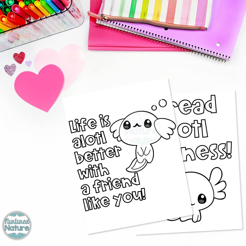 Axolotl Coloring Pages for Valentines Day Kids Coloring - Etsy