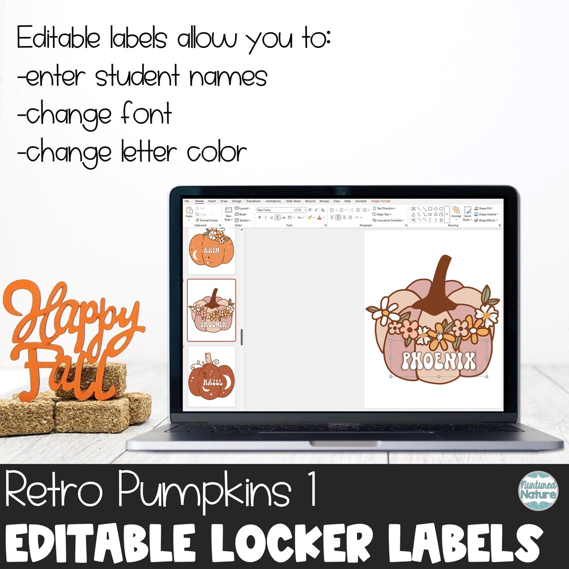 Editable Name Tags for School, Retro Fall Vibes, Pumpkin Name Tags ...