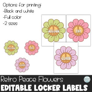 Editable Name Tags for School, Retro Peace Sign, Cubby Tags, Editable ...