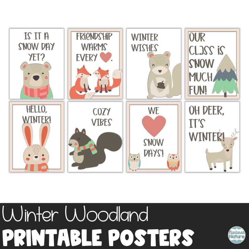 Woodland Animals Winter Posters for Bulletin Board Printable - Etsy