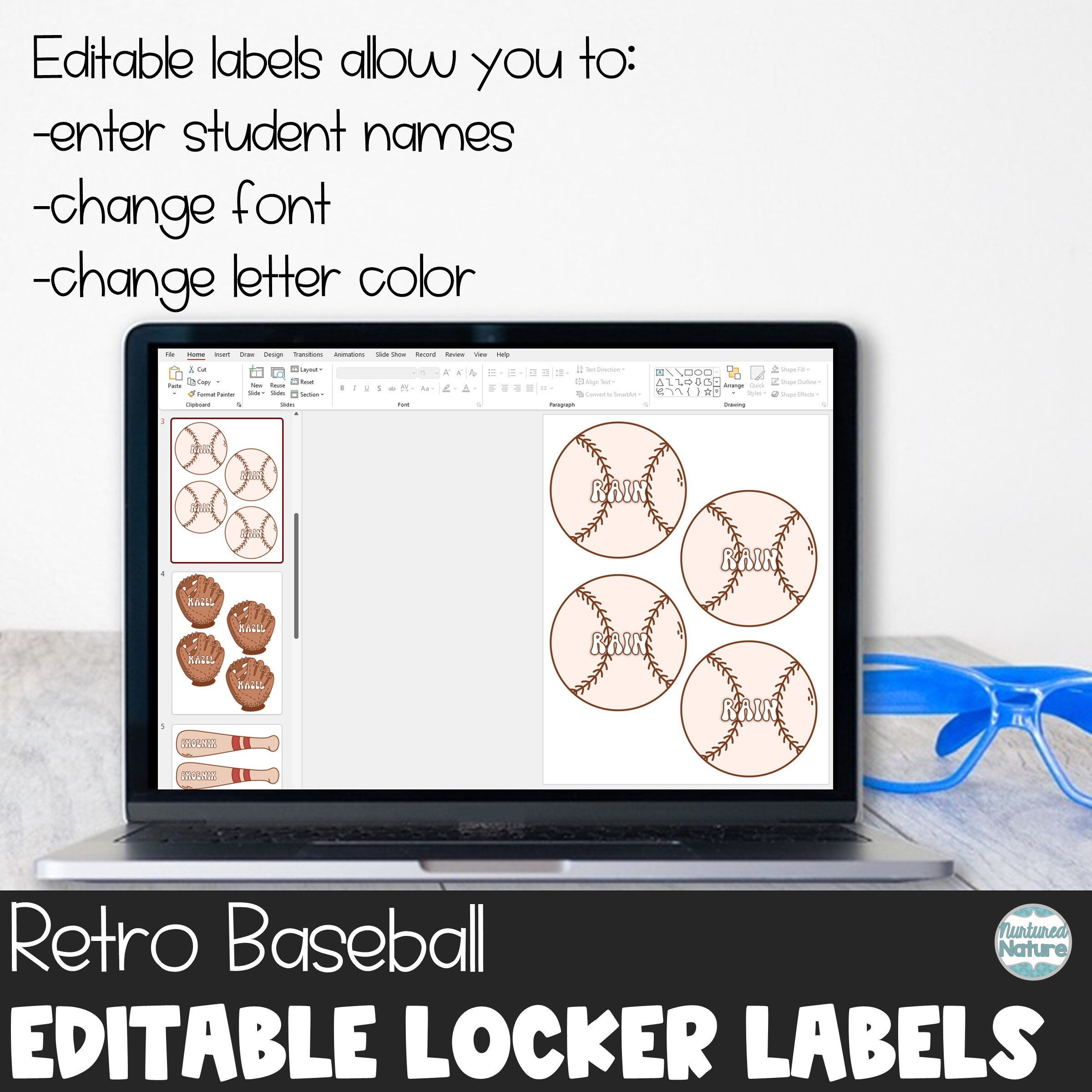 Editable Name Tags for School, Retro Baseball, Cubby Tags, Editable ...