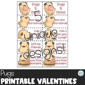 Pug Valentine Card Kids, Pug Valentines Day Card, Pug Class Valentines ...