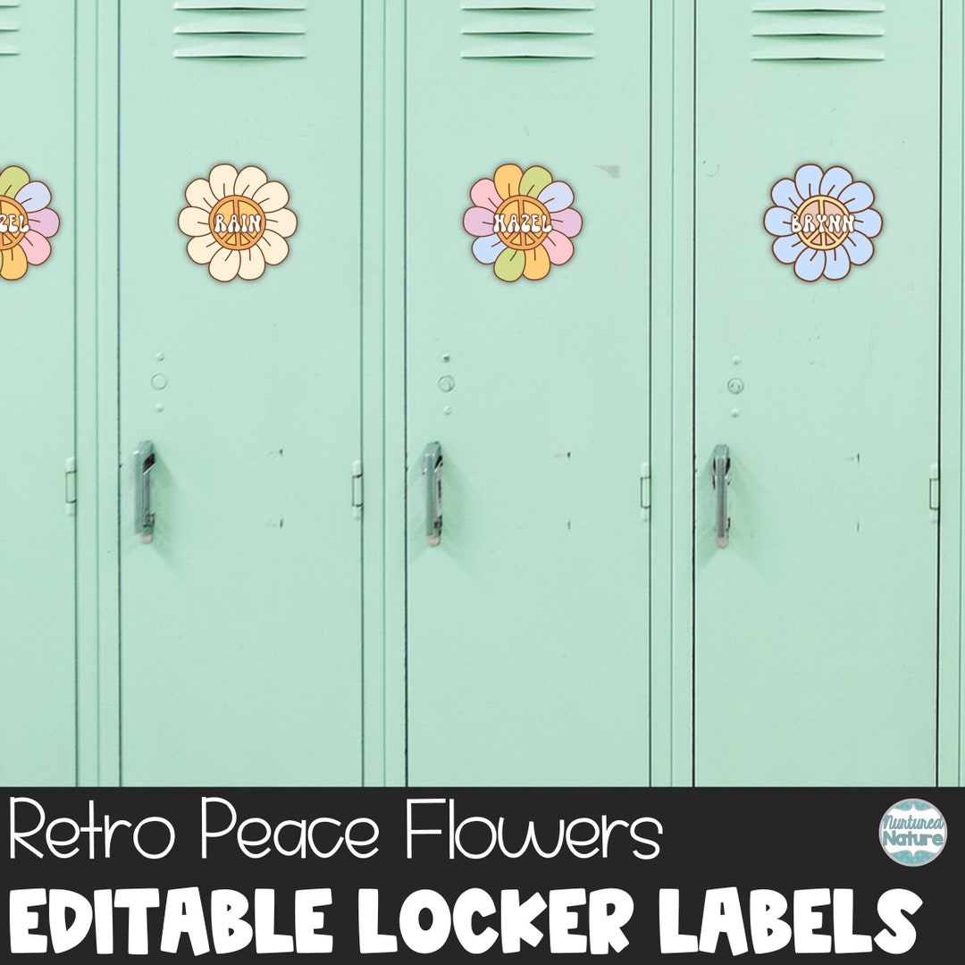 Editable Name Tags for School, Retro Peace Sign, Cubby Tags, Editable ...
