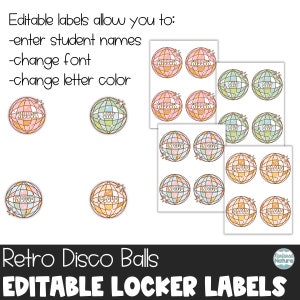 Editable Name Tags for School, Retro Disco Ball, Cubby Tags, Locker ...