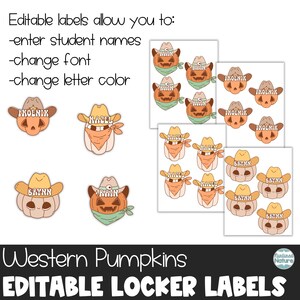 Editable Name Tags for School, Western Halloween Decor, Cowboy Pumpkin ...