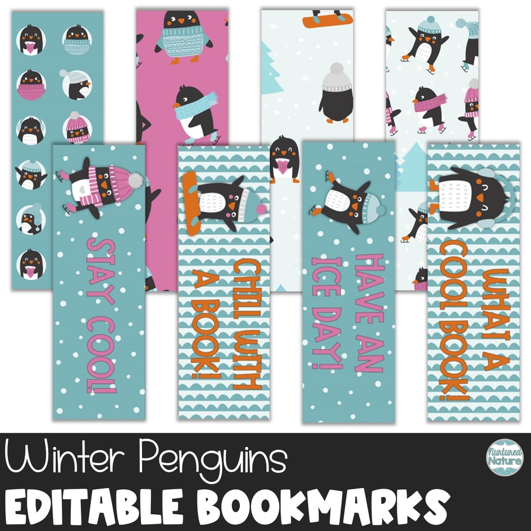 Editable Penguin Bookmarks – Winter Gift Tags for Books for Kids - Etsy
