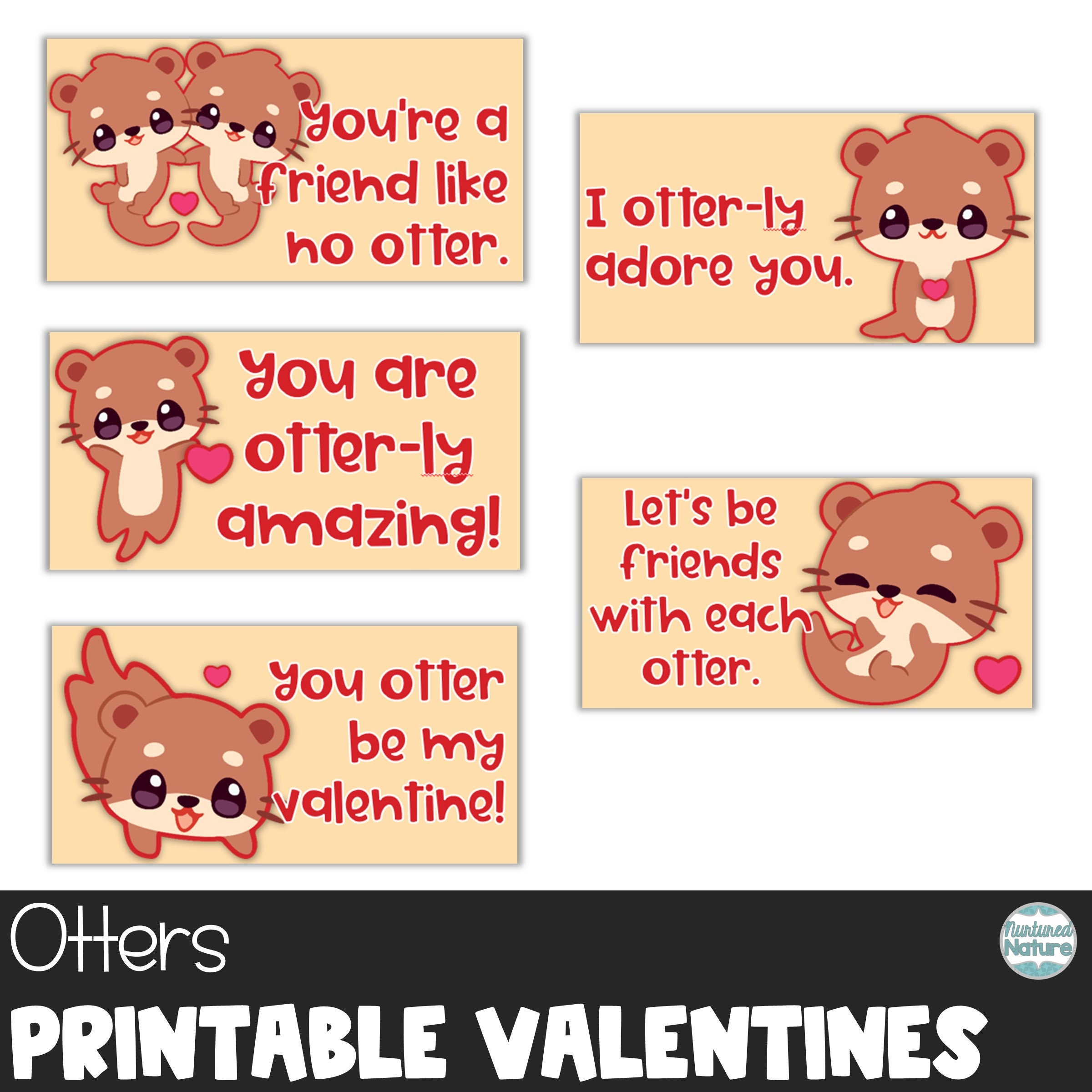 Otter Valentine’s Day Printable Cards for Kids, Printable Valentines ...