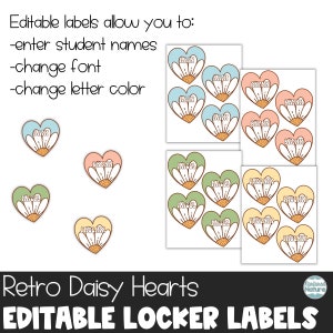 Editable Name Tags for School, Retro Flower Heart, Cubby Tags, Editable ...