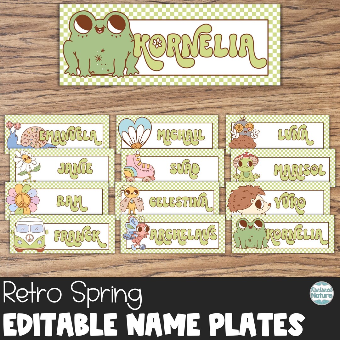 Classroom Name Tags, Spring Decor, Retro Name Plate for Desk, Editable ...
