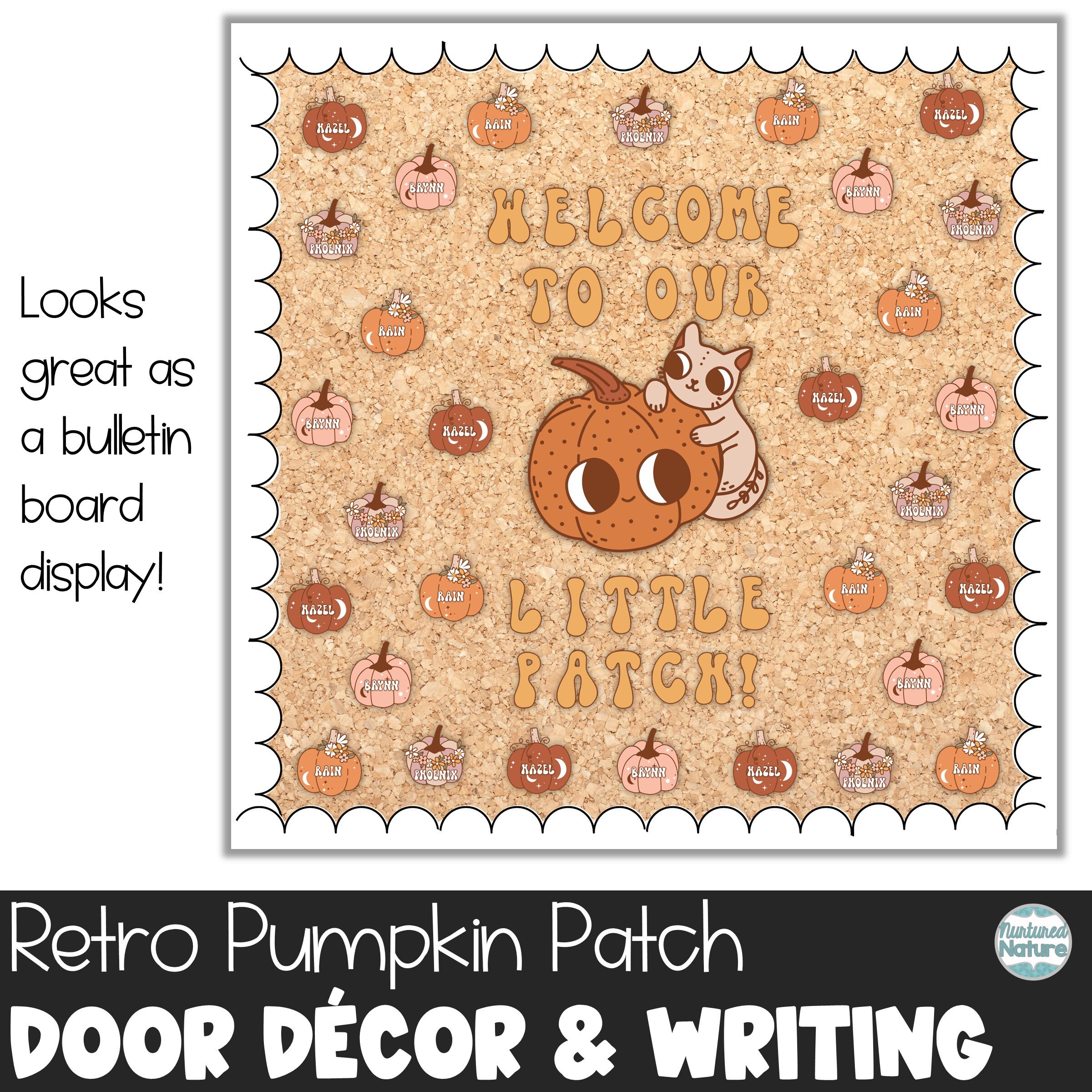 Fall Classroom Door Decor, Pumpkin Bulletin Board, Retro Halloween ...