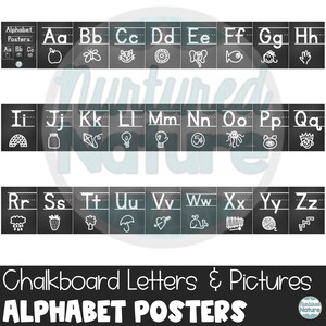 Lined Chalkboard Alphabet ABC Poster Set, Printable Farmhouse Classroom ...