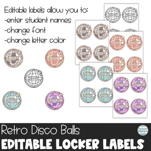 Editable Name Tags for School, Retro Disco Ball, Cubby Tags, Locker ...