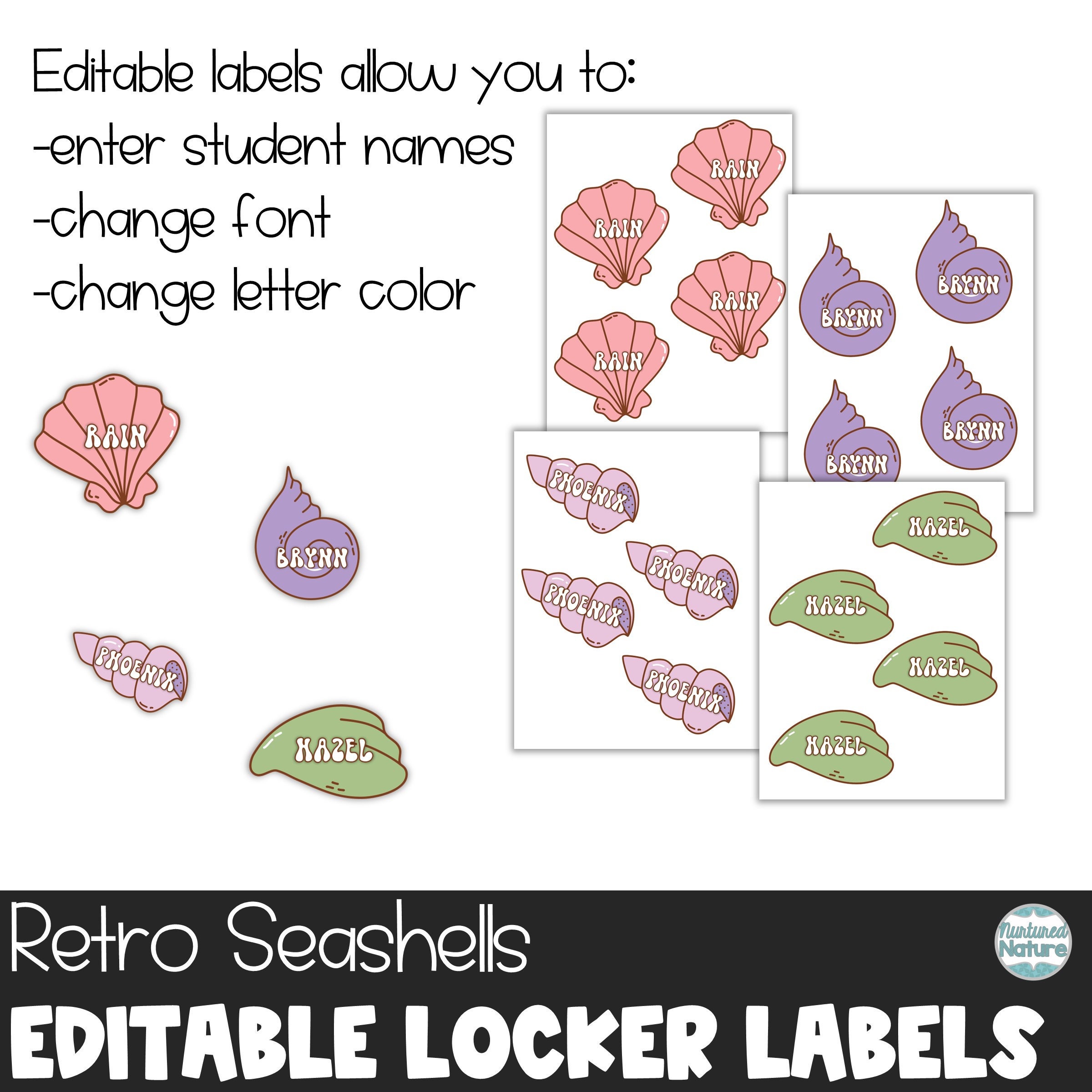 Seashell Name Tags Retro Name Tags for School Cubby Tags - Etsy