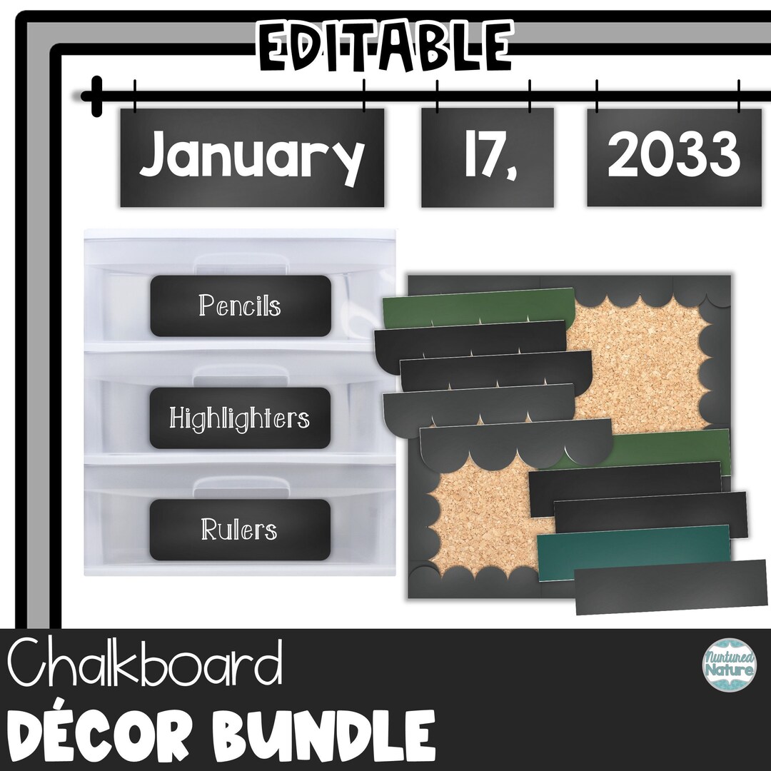 Chalkboard Classroom Decor Bundle, Farmhouse, 2024 Flip Calendar ...