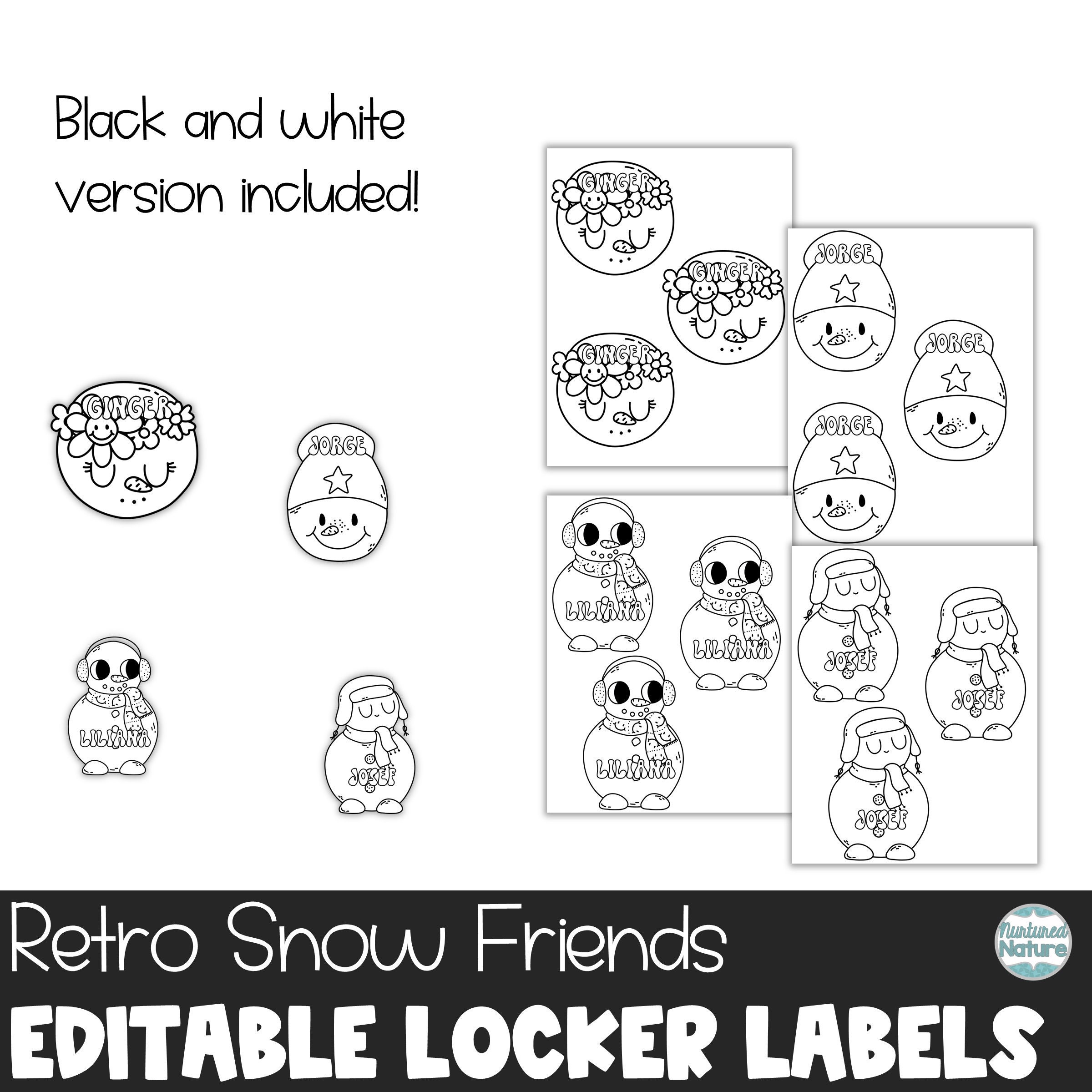 Editable Name Tags for School, Retro Snowman, Retro Winter Bulletin ...
