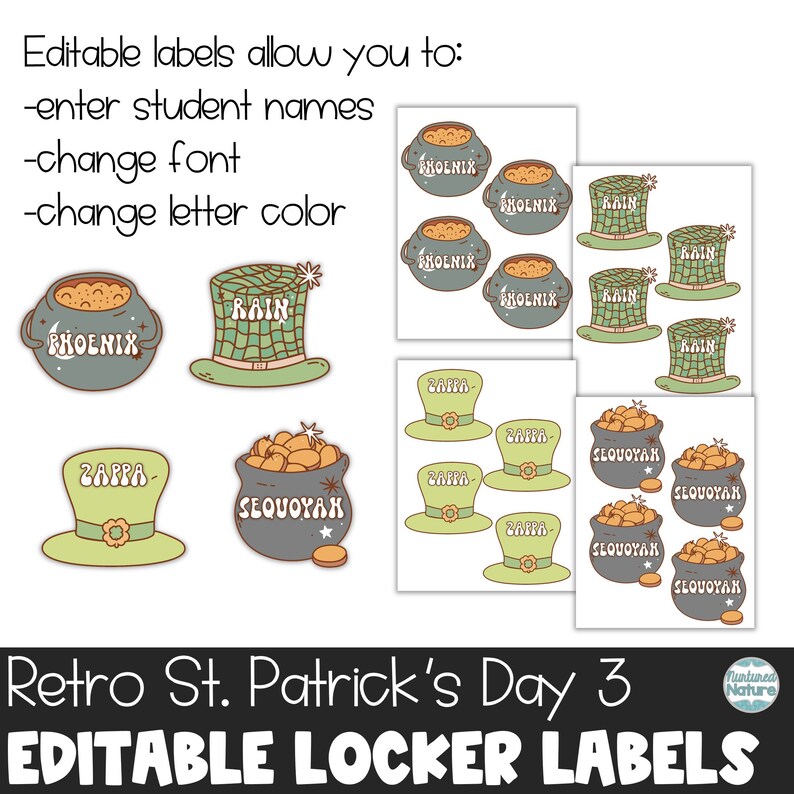 Editable Name Tags for School, Retro St Patricks Day Decor, March Cubby ...