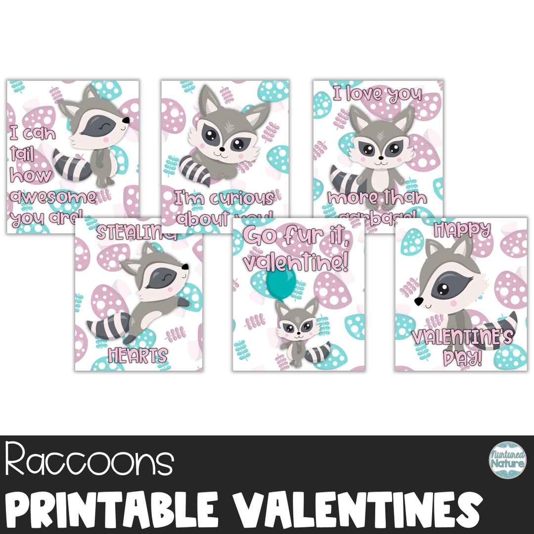 Raccoon Valentine Cards for Kids, Printable Valentines Day Card for ...