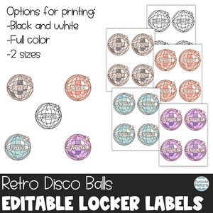Editable Name Tags for School, Retro Disco Ball, Cubby Tags, Locker ...