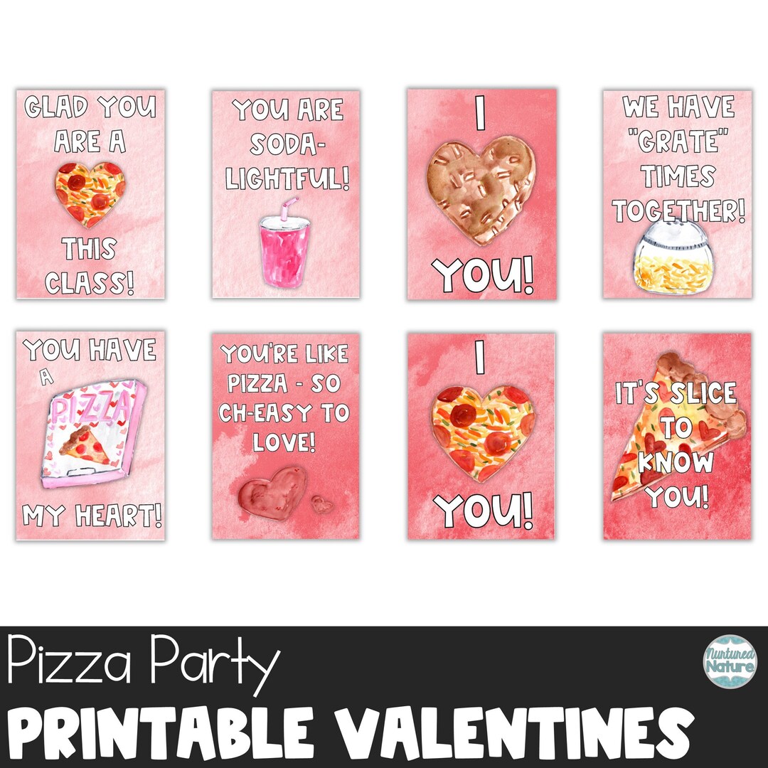 Pizza Valentines Cards, Pizza Party Favor Tag, Printable Valentines for ...