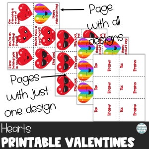 Heart Valentine Cards for Kids Classroom, Printable Valentines Day Card ...