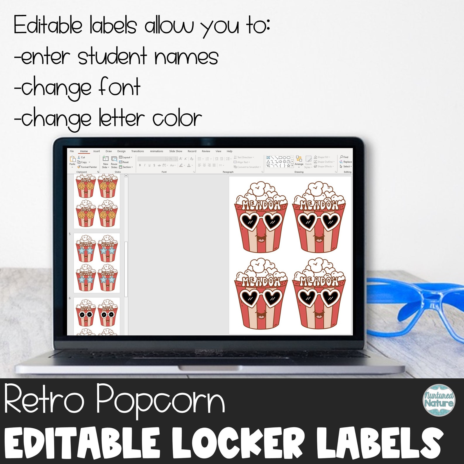 Editable Name Tags for School, Retro Popcorn, Cubby Tags, Editable ...