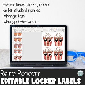 Editable Name Tags for School, Retro Popcorn, Cubby Tags, Editable ...