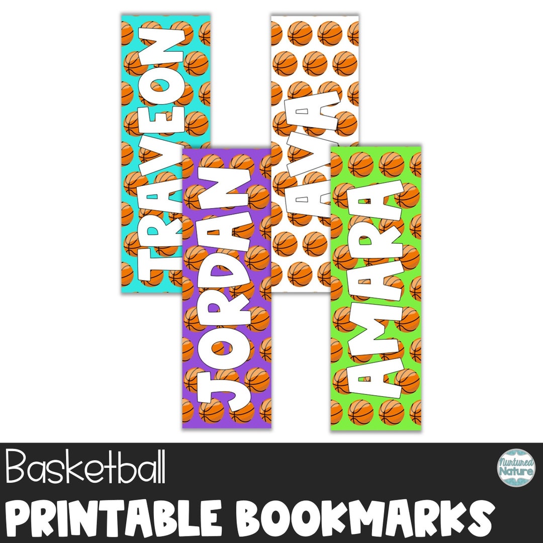 Editable Name Bookmarks, Basketball Party Favors, Bookmarks for Boys ...