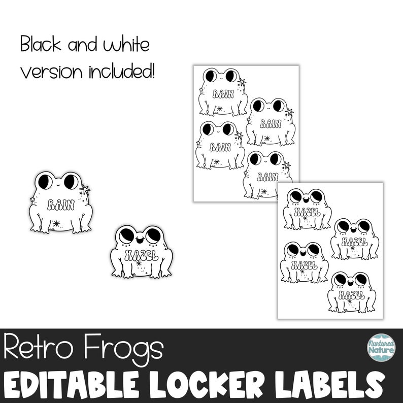 Retro Frog Printable for Kids, Cubby Tags, Editable Name Tags, Editable ...