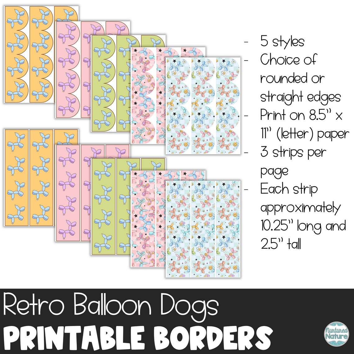 Printable Bulletin Board Border, Retro Balloon Dog, Birthday Bulletin ...