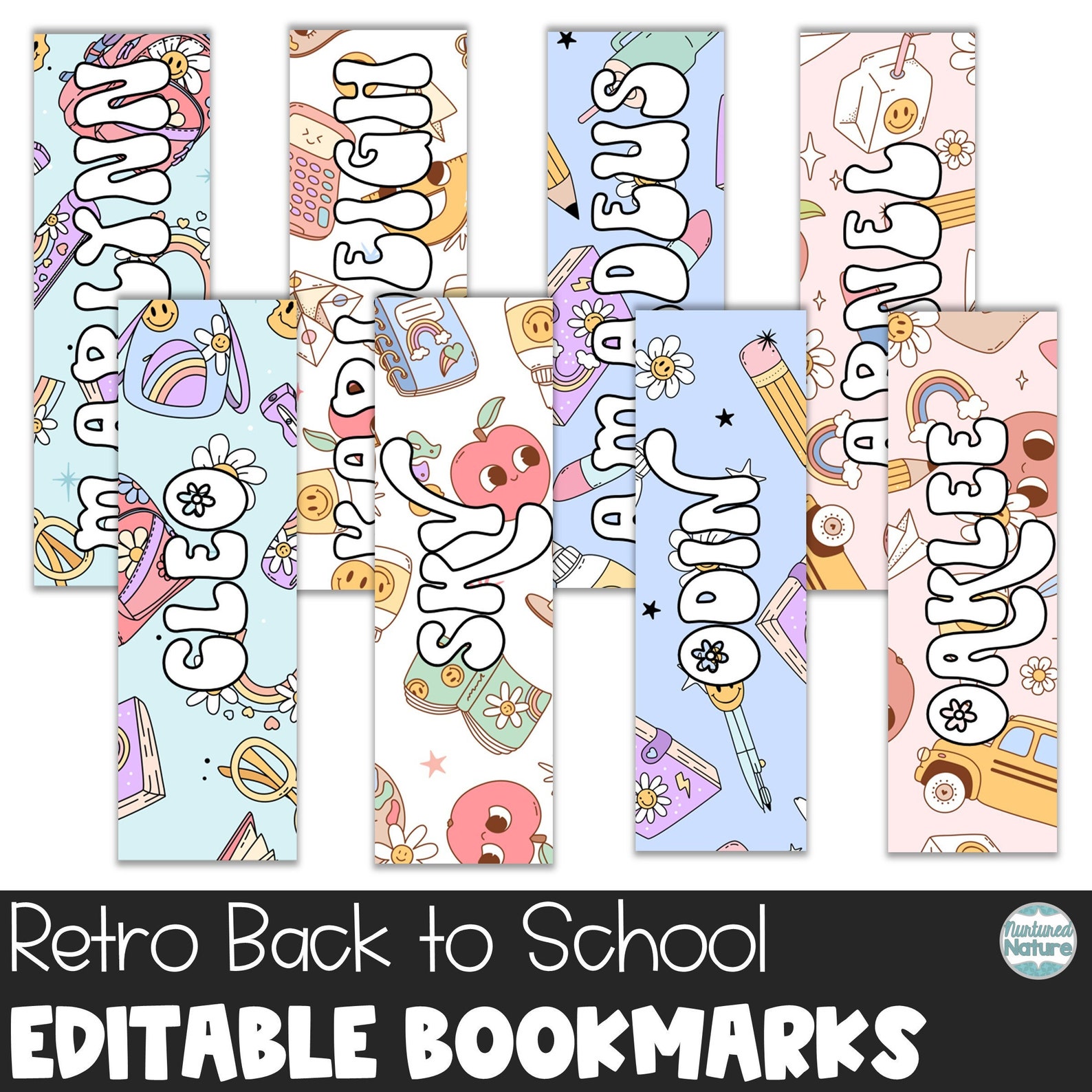 Editable Name Bookmarks, Back to School Gift for Students, Retro ...