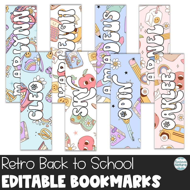 Editable Name Bookmarks, Back to School Gift for Students, Retro ...
