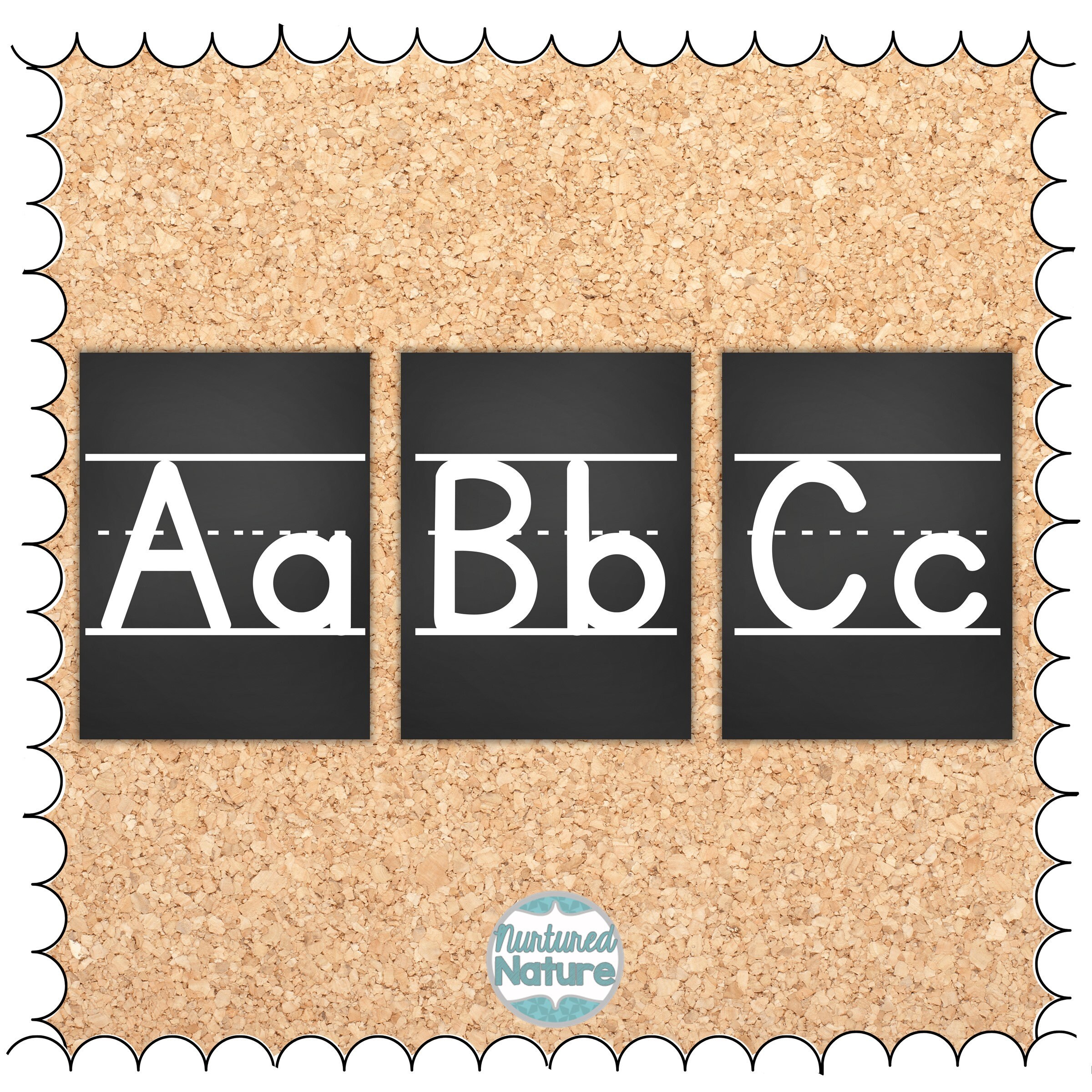 Lined Chalkboard Alphabet ABC Poster Set, Printable Farmhouse Classroom ...