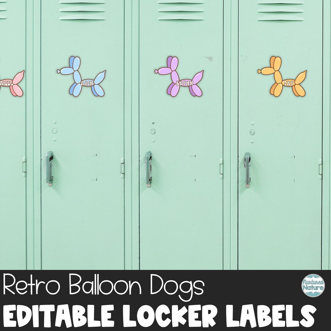 Editable Name Tags for School, Retro Balloon Dog, Cubby Tags, Editable ...