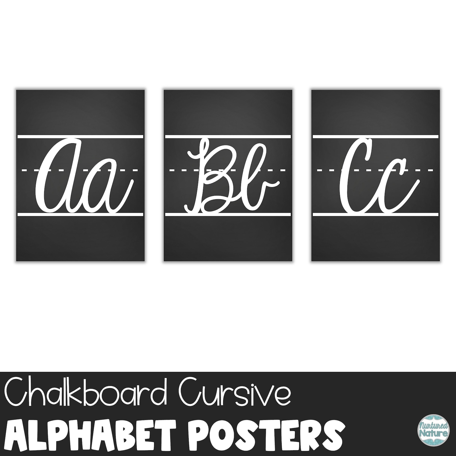 Cursive Chalkboard Alphabet ABC Poster Set Printable - Etsy