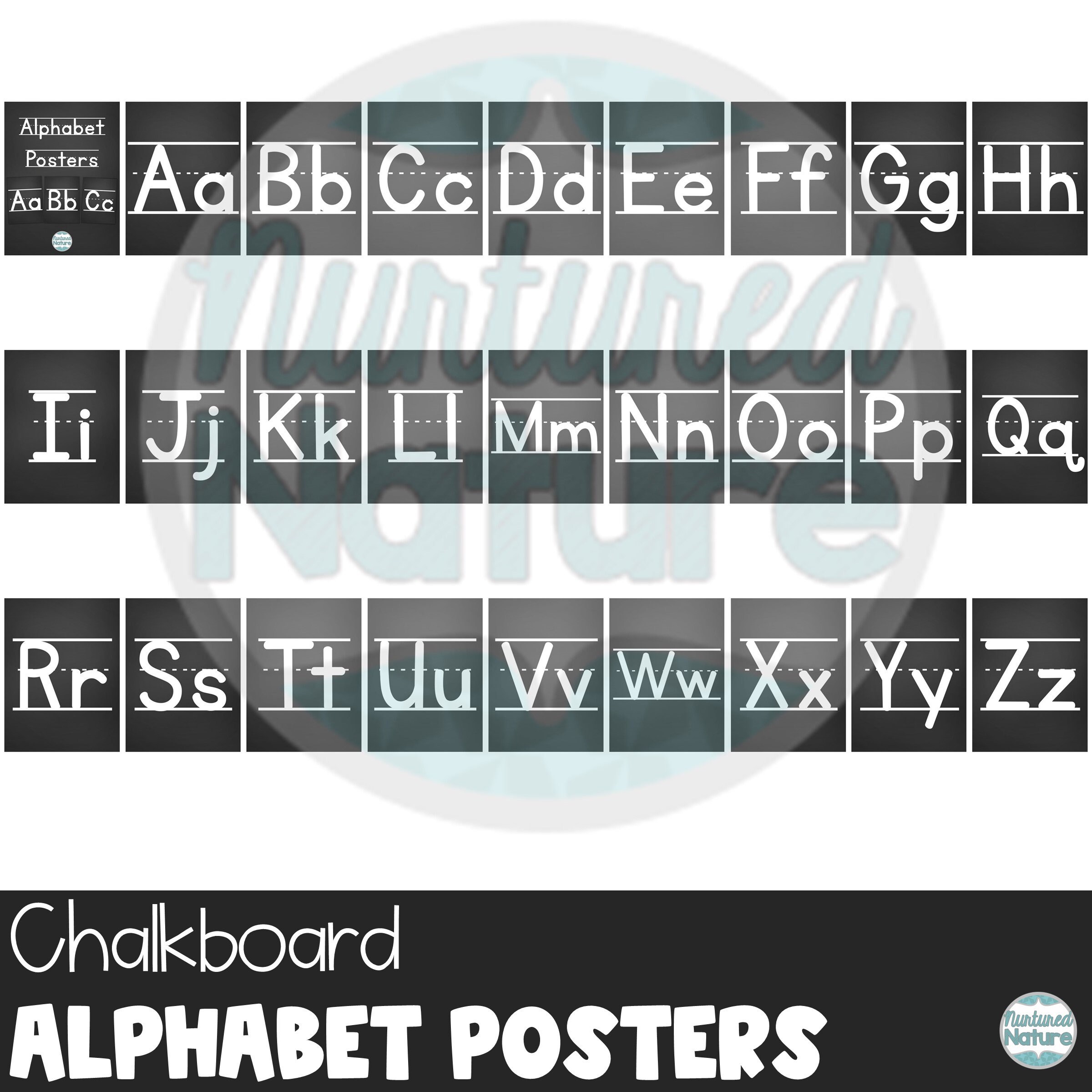 Lined Chalkboard Alphabet ABC Poster Set, Printable Farmhouse Classroom ...