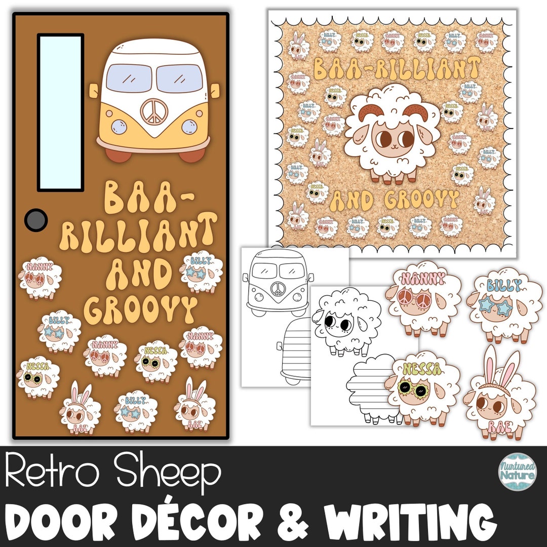 Spring Door Decor for Classroom, Sheep, Retro Classroom Decor Bundle ...