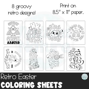 Easter Coloring Pages for Kids, Retro Coloring Pages Printable, Groovy ...