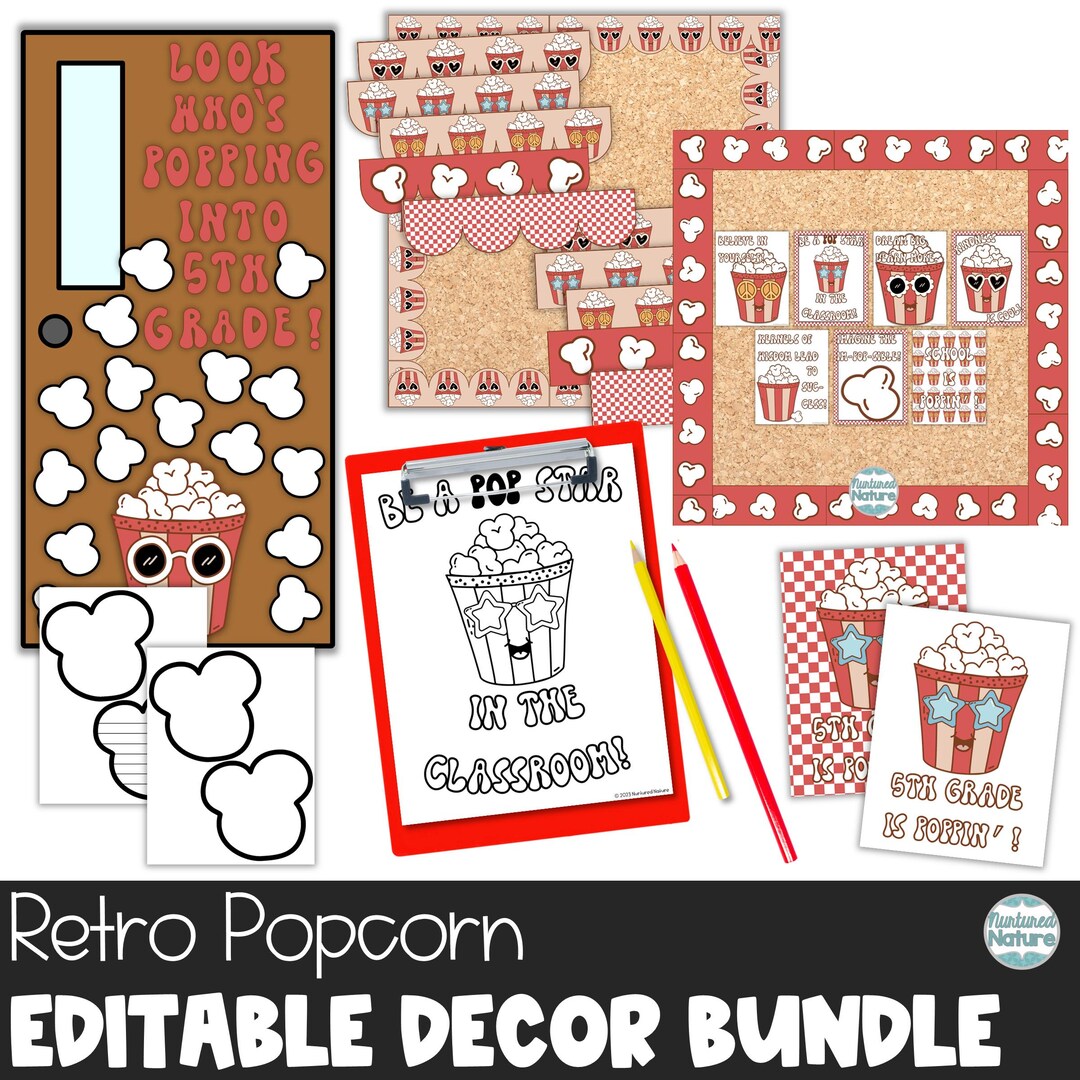 Back to School Classroom Decor Bundle, Retro Popcorn Bucket Printable ...