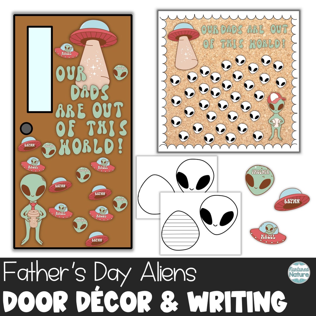 Retro Fathers Day Door Decorations for Classroom, Space Theme Bulletin ...